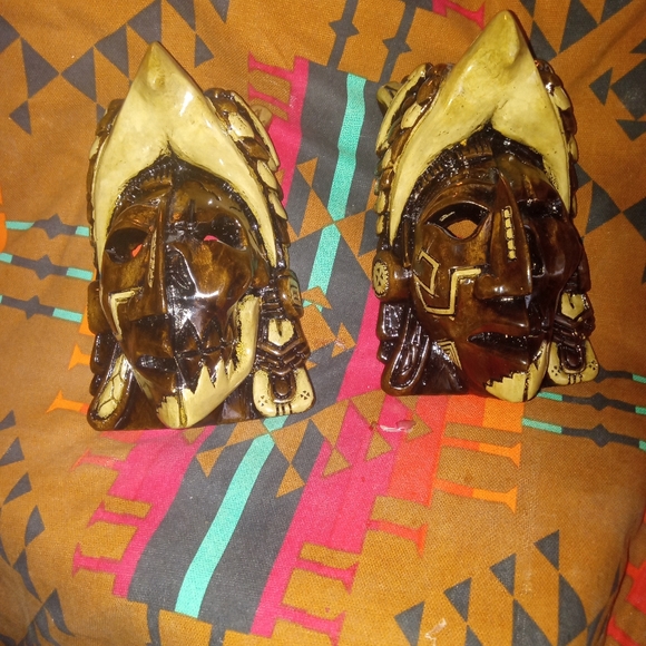 Accents | 2 Unique And Extraordinary Mayan Aztec Carved Mask Sculptures ...